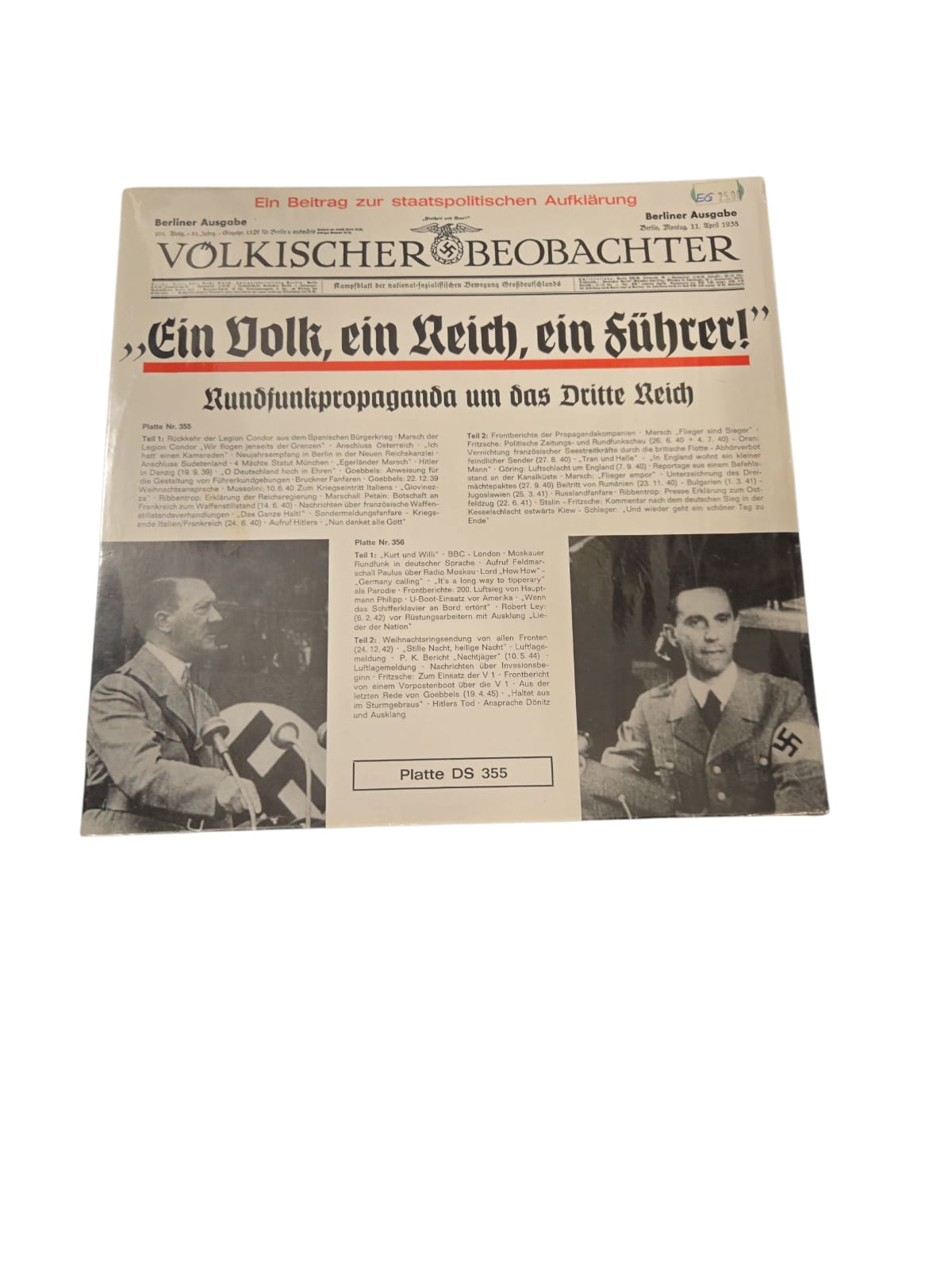 Ein Volk, Ein Reich, Ein Führer Platte DS 355 | Auszeichnungen / Büsten ...